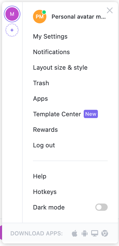 Workspace and account settings menus – ClickUp Help