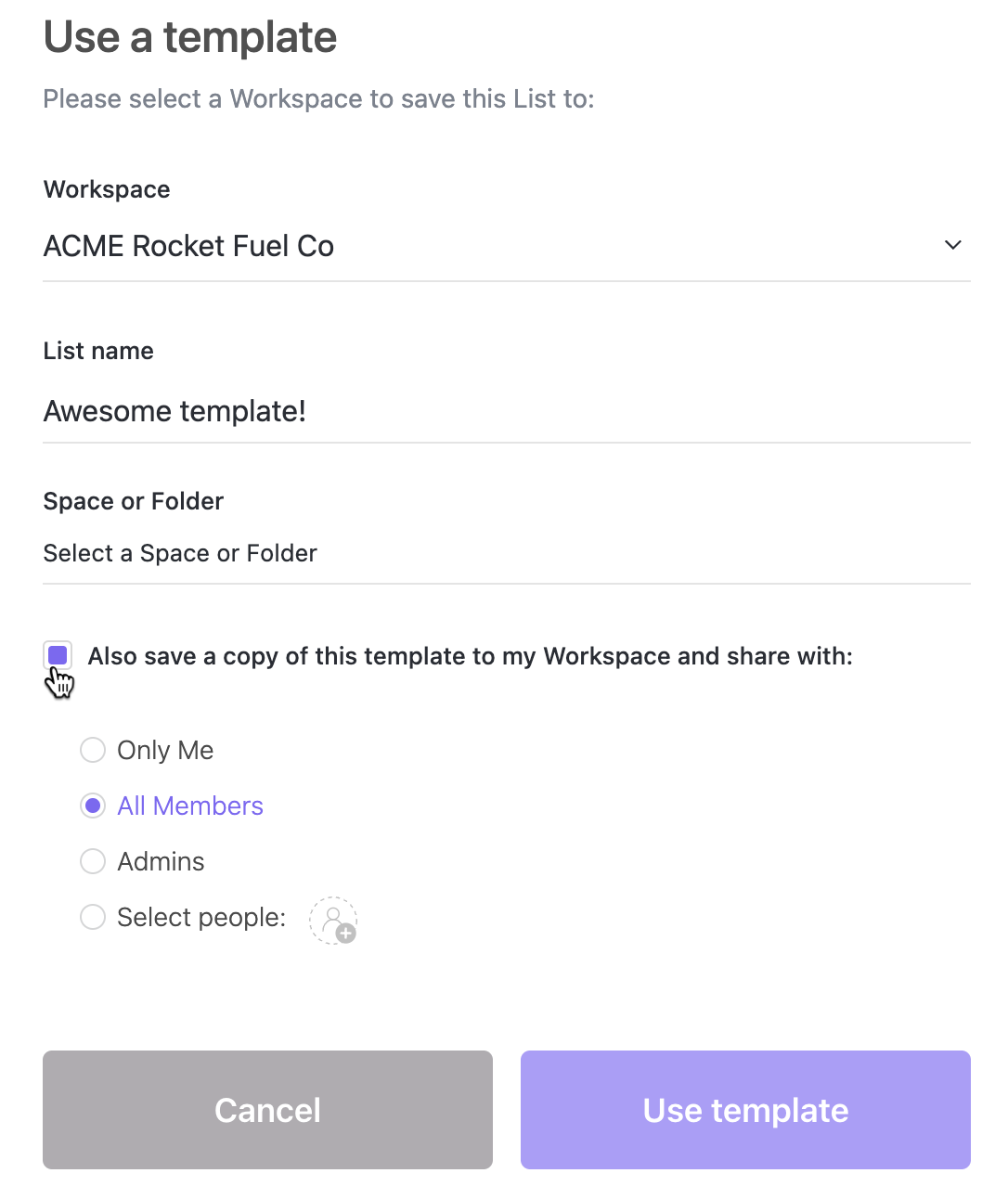 Share a template – ClickUp Help