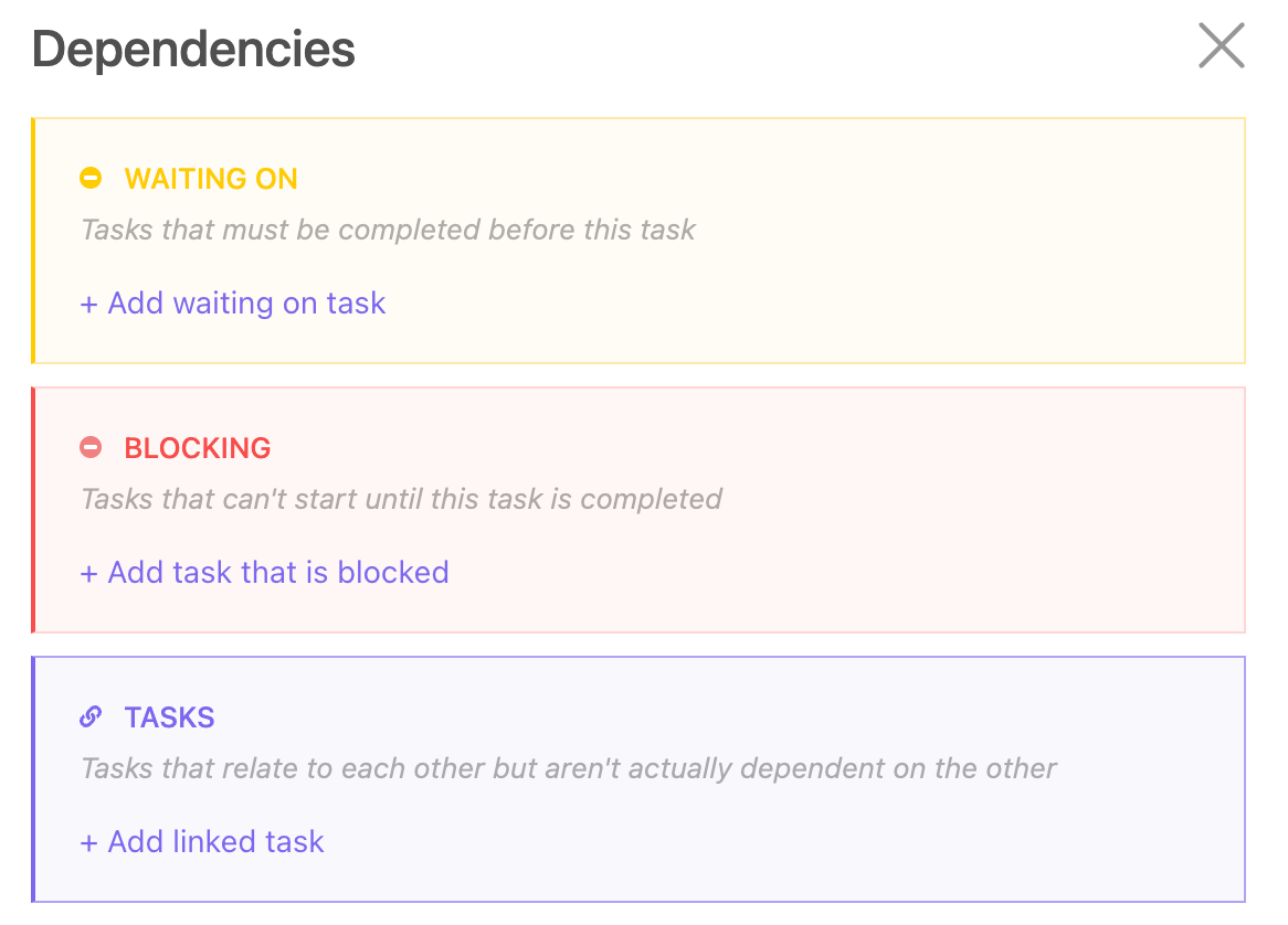 Create Dependency Relationships In Tasks Clickup Help 