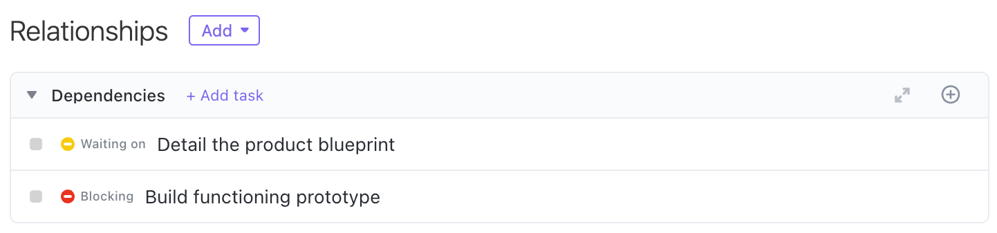 Create Dependency Relationships in tasks – ClickUp Help