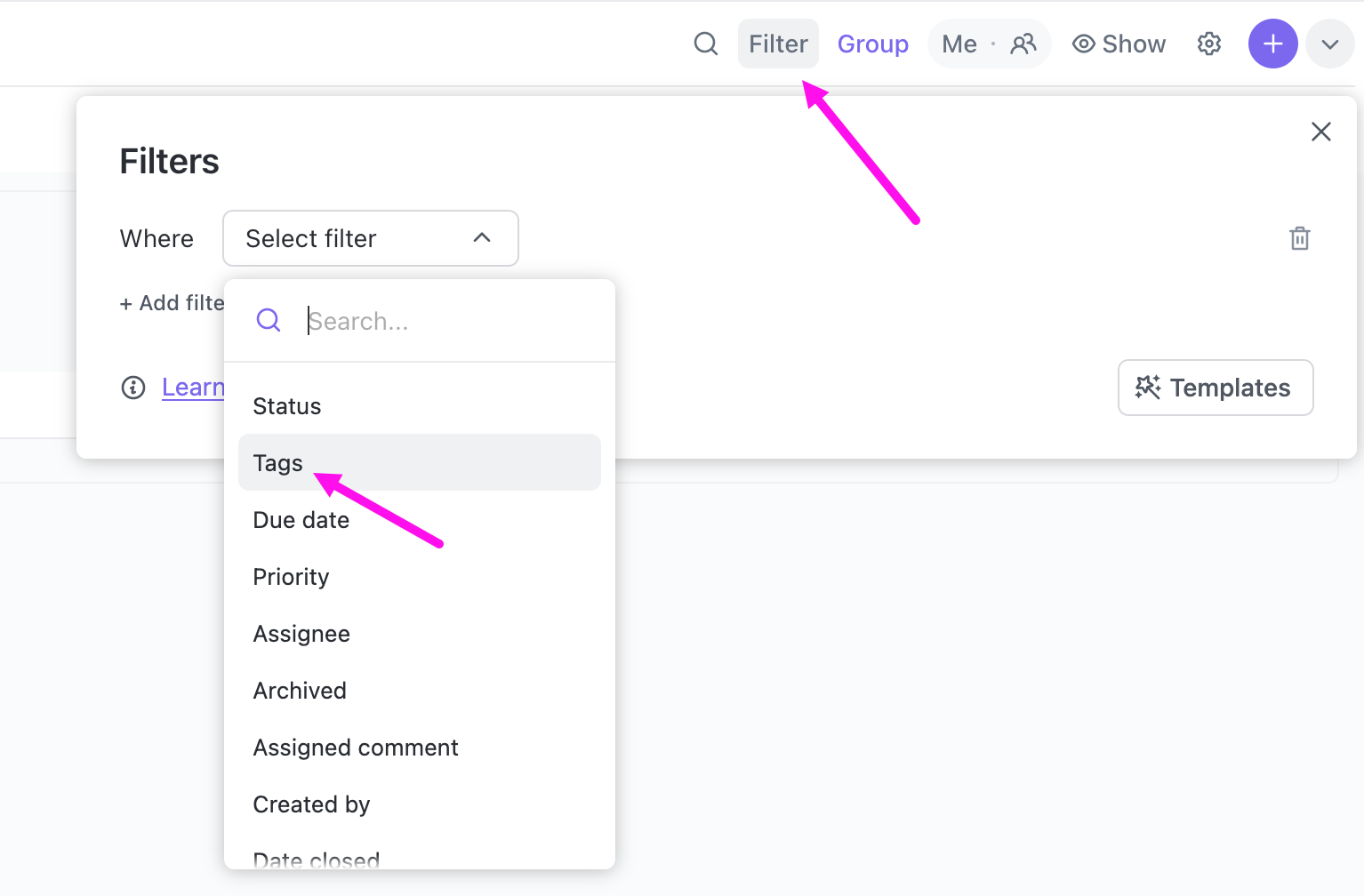 Filter tags in views – ClickUp Help