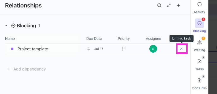 Create Dependency Relationships in tasks – ClickUp Help