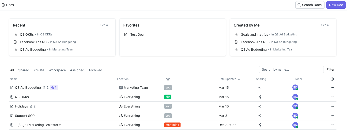 Docs Hub – ClickUp Help