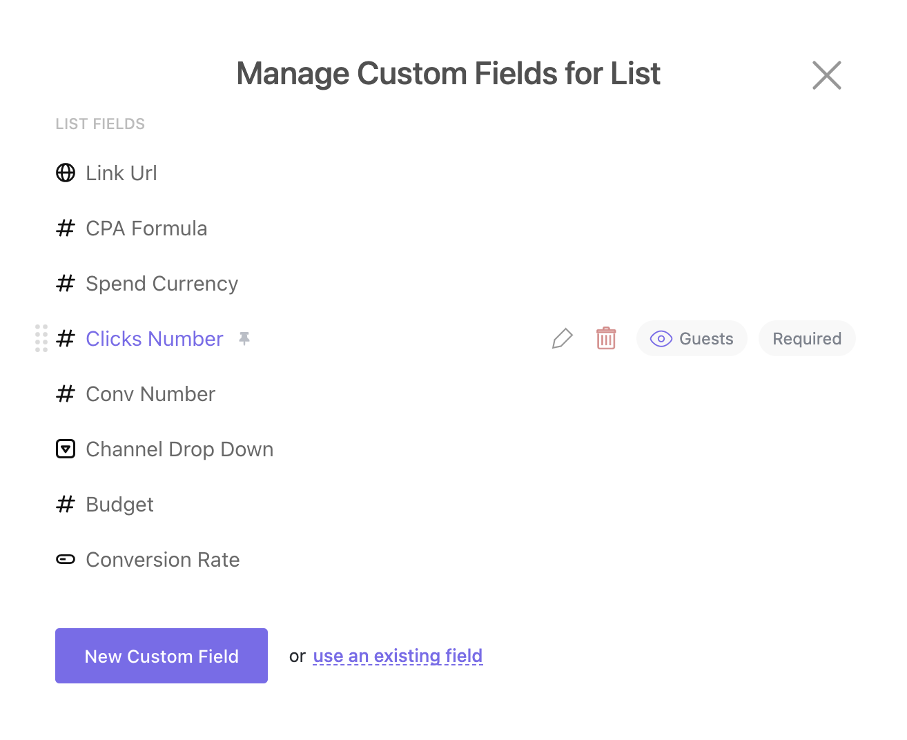 Manage Custom Fields Clickup Help 