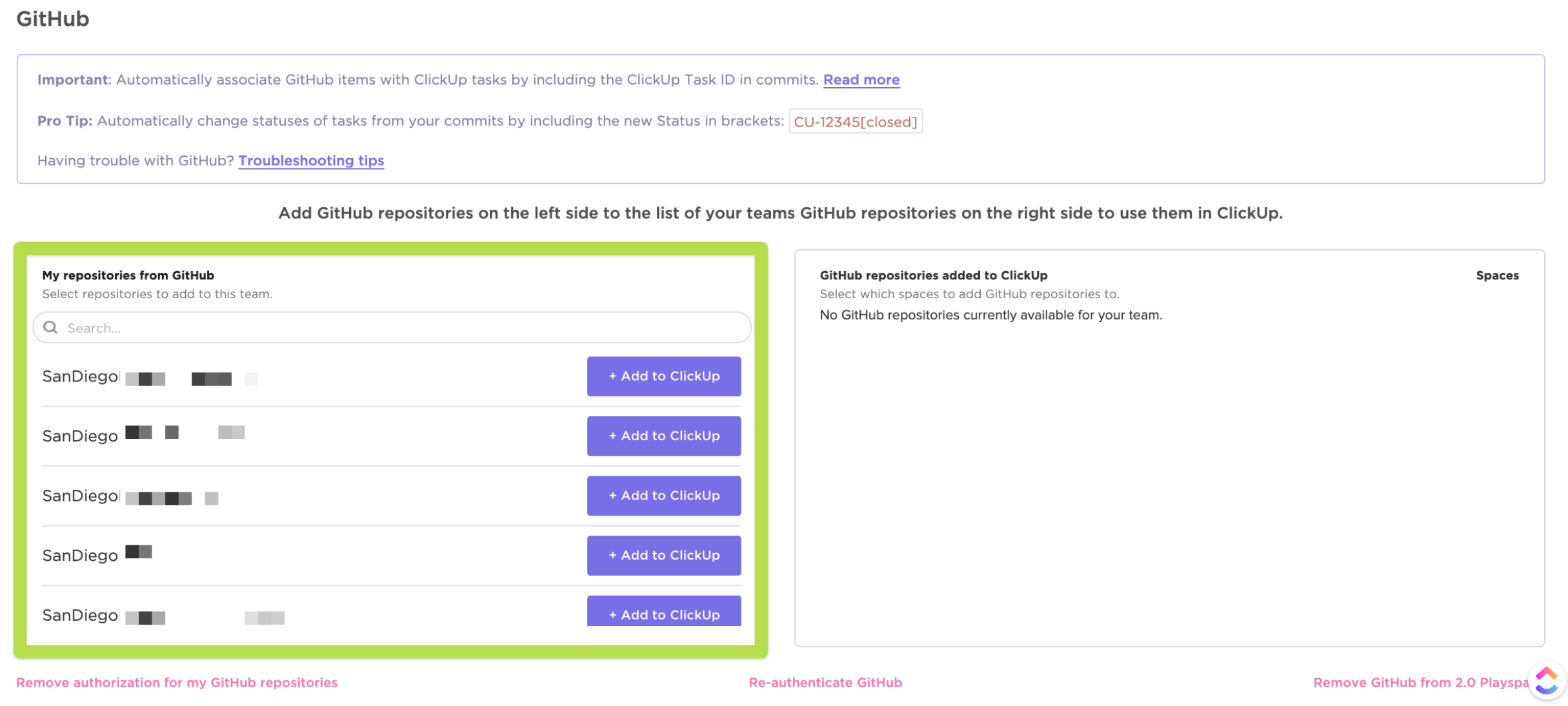 GitHub integration – ClickUp Help
