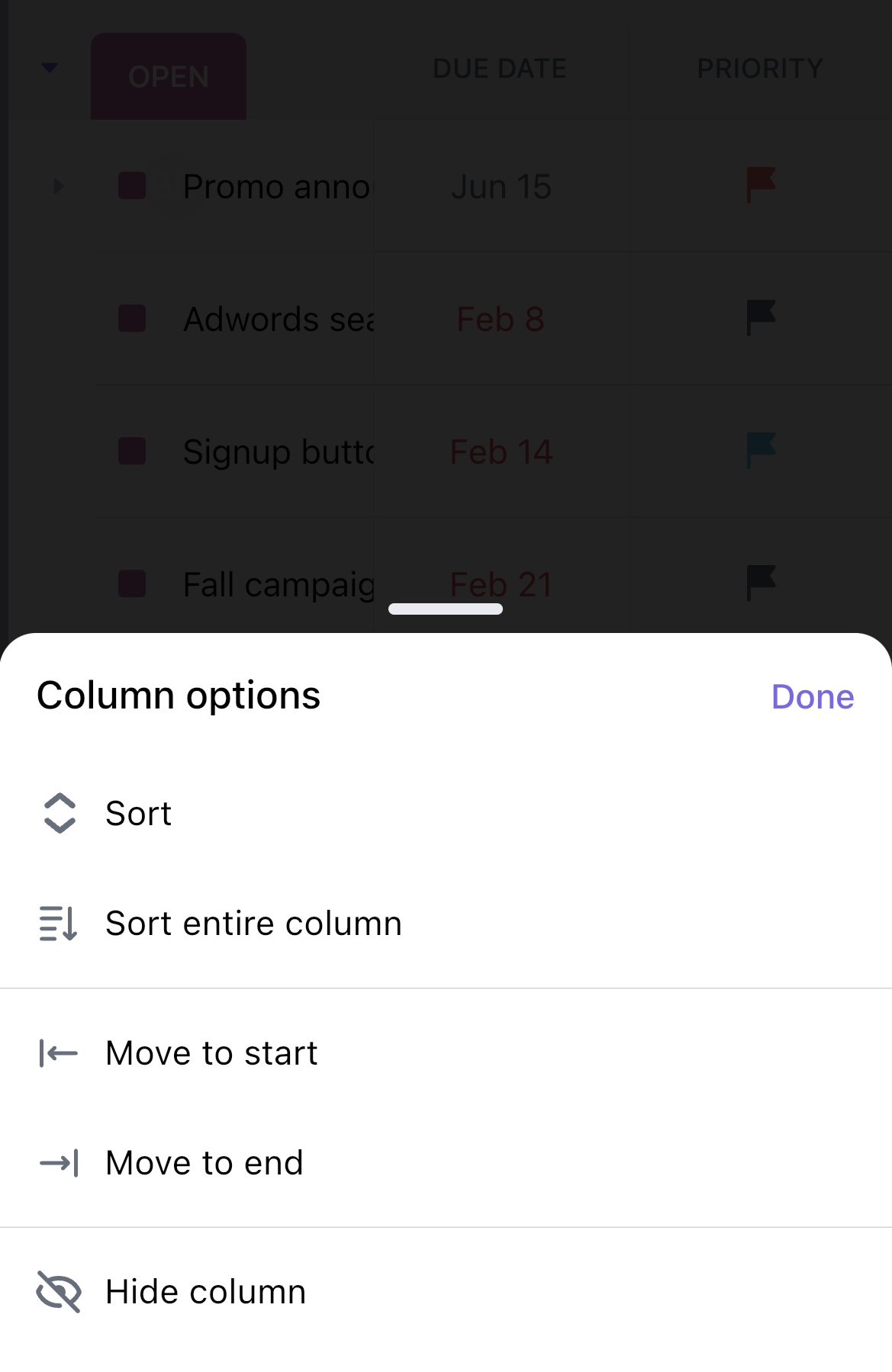 Group, sort, and filter tasks in List view on mobile – ClickUp Help