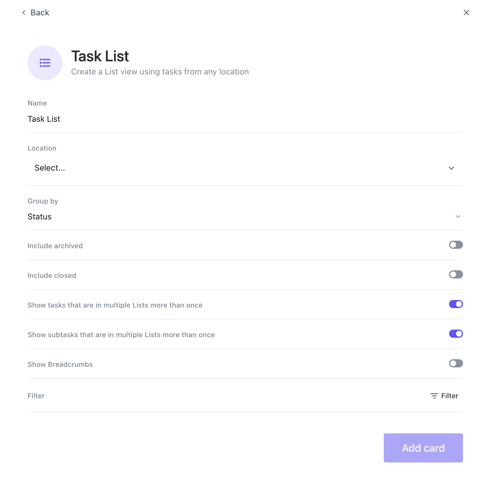 Task List cards – ClickUp Help