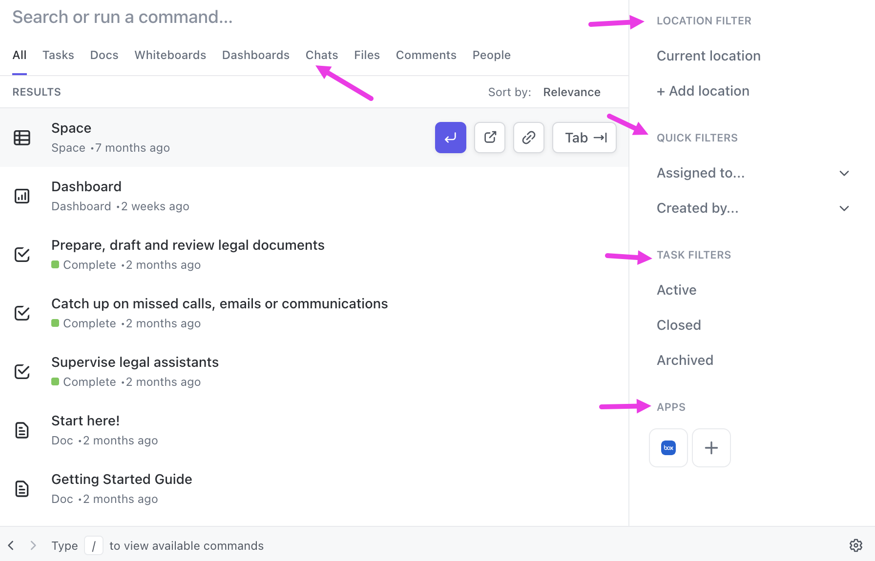 Sort and filter Command Center results – ClickUp Help