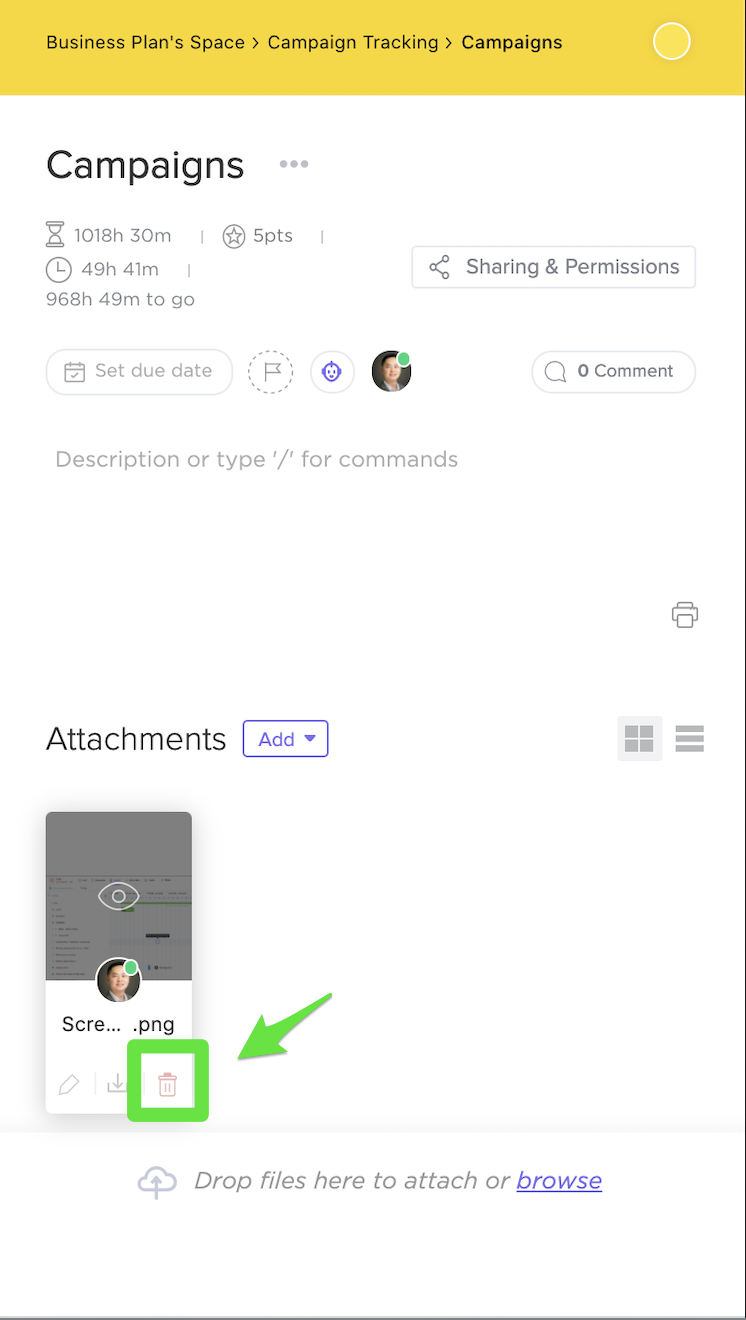 Delete attachments – ClickUp Help