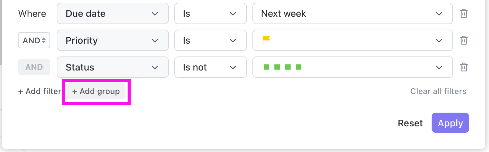 Use mixed filters in Dashboards and cards – ClickUp Help
