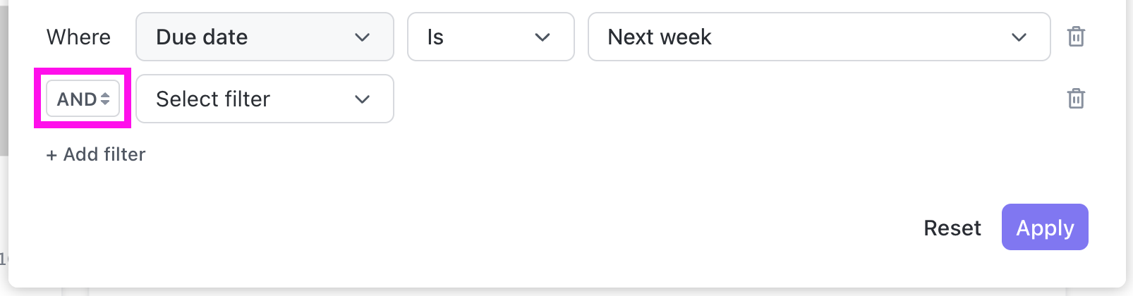 Use mixed filters in Dashboards and cards – ClickUp Help