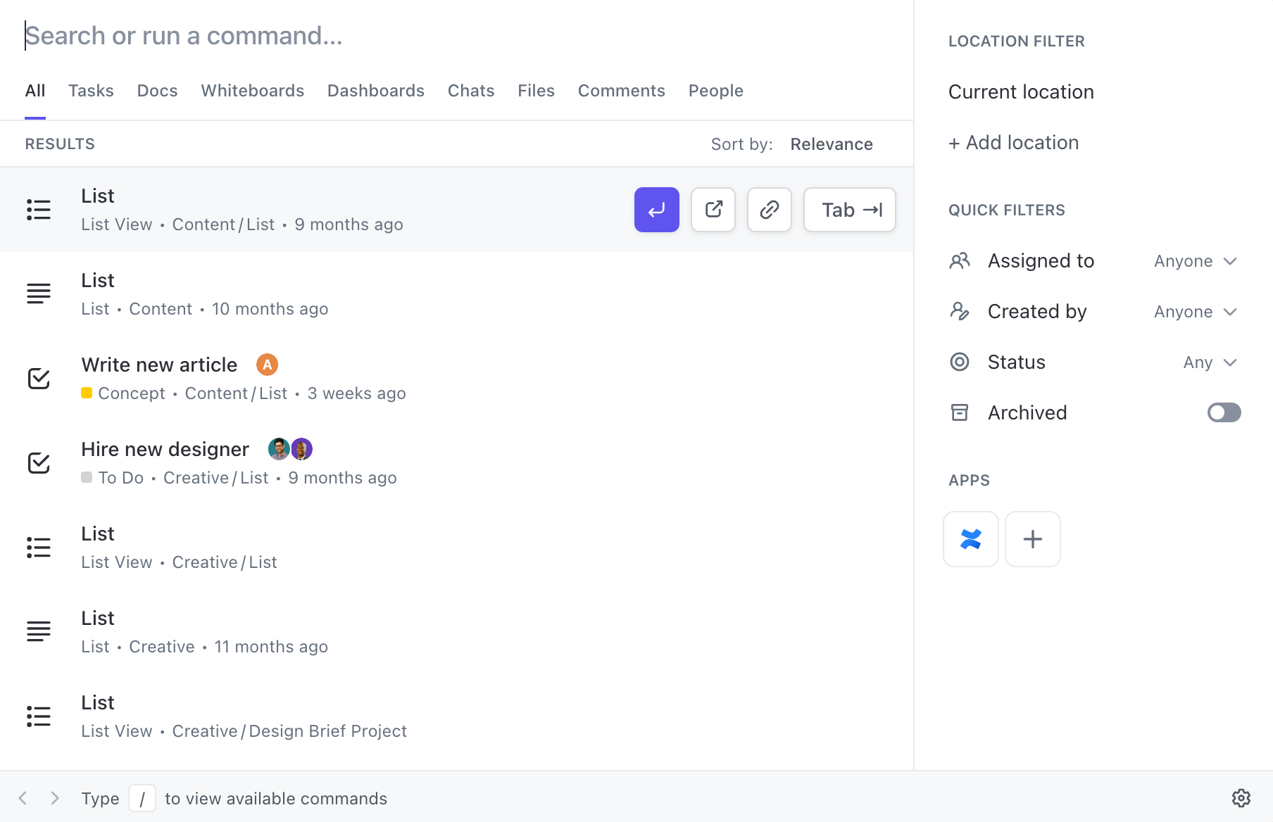 Sort and filter Command Center results – ClickUp Help