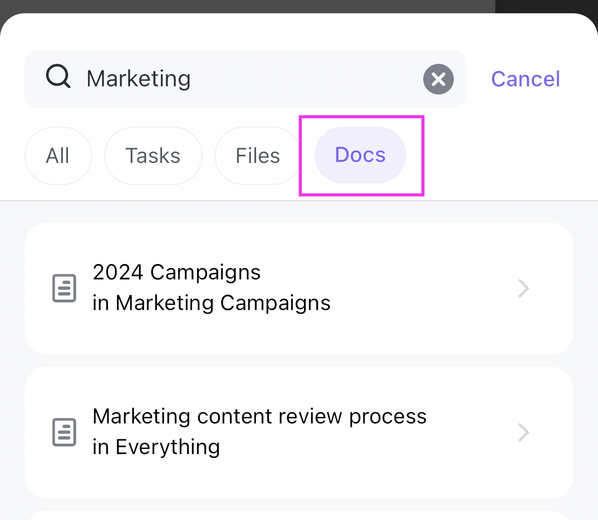 Use Docs on mobile – ClickUp Help