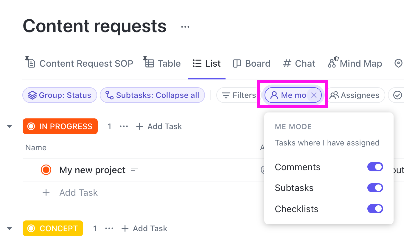 Intro to Me Mode and the assignee sidebar – ClickUp Help