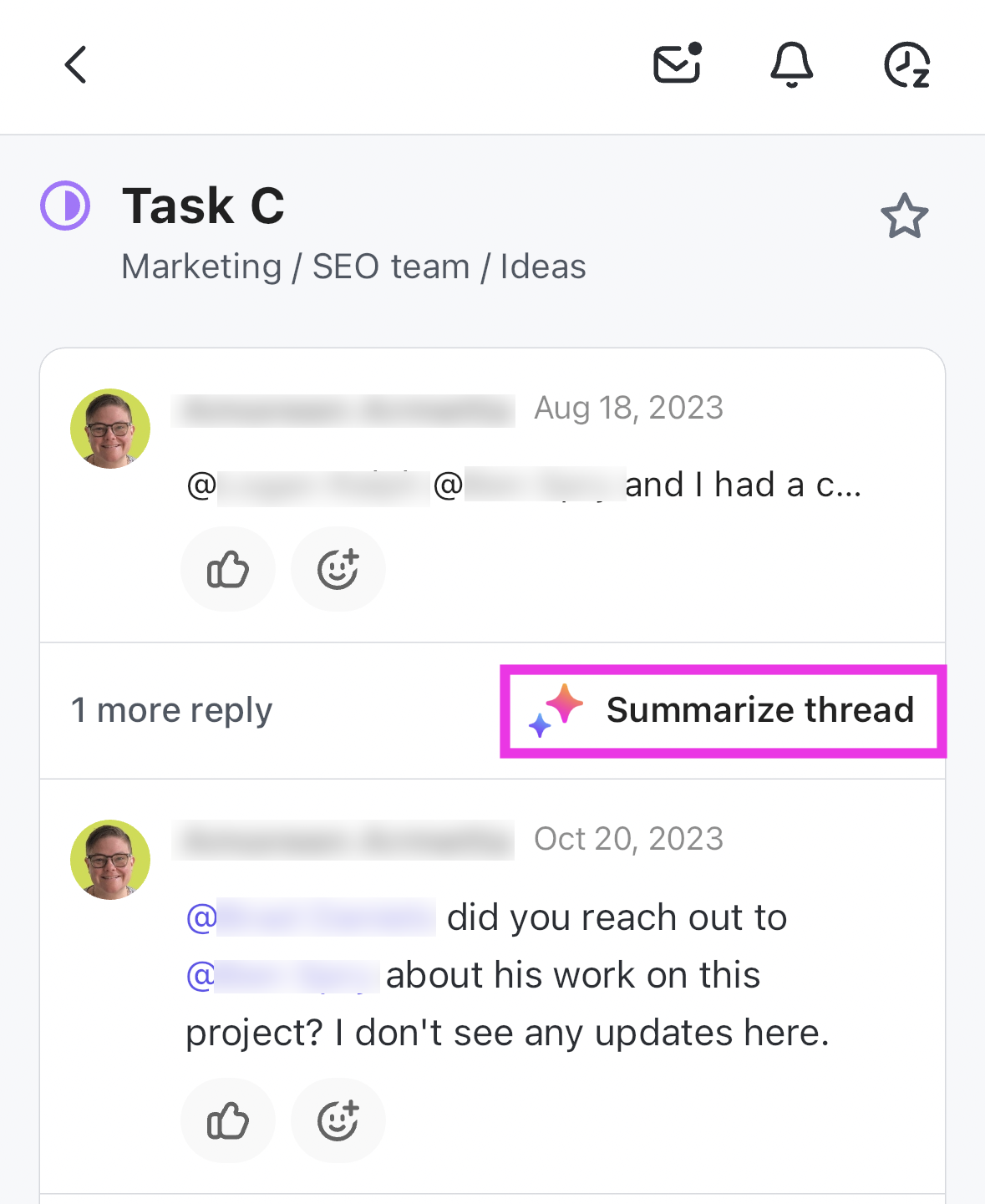 Summarize Threads Using Clickup Ai On The Mobile App Clickup Help 