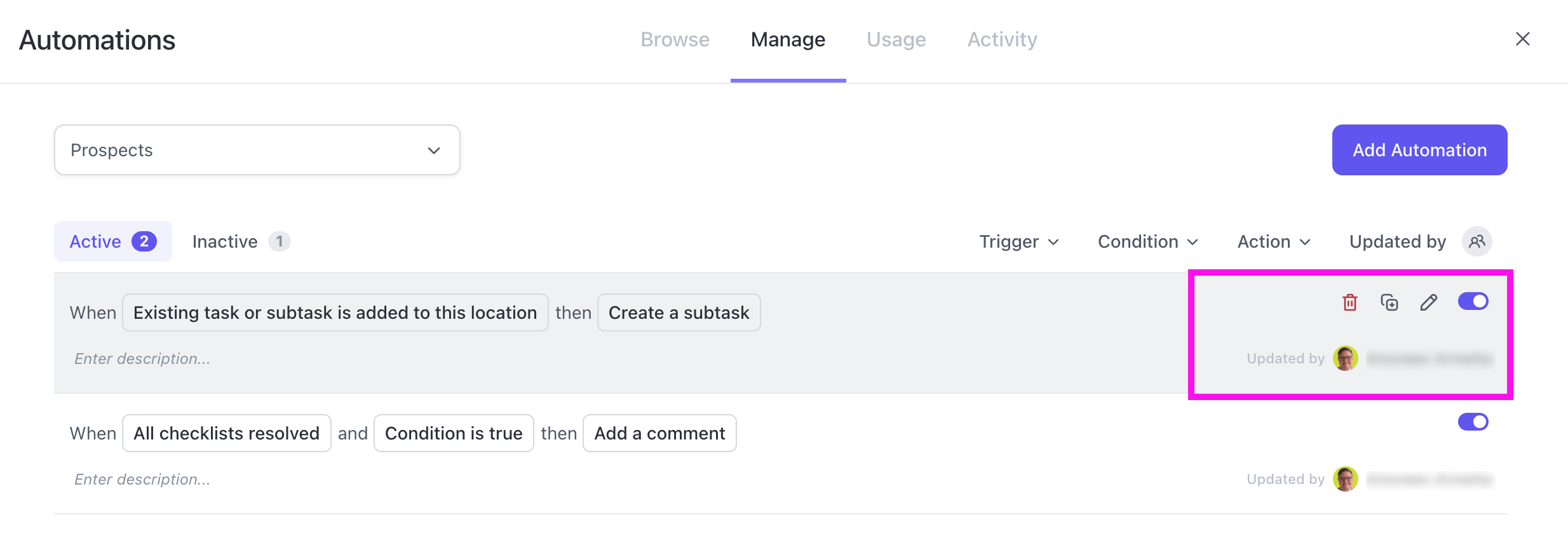 Manage Automations – ClickUp Help