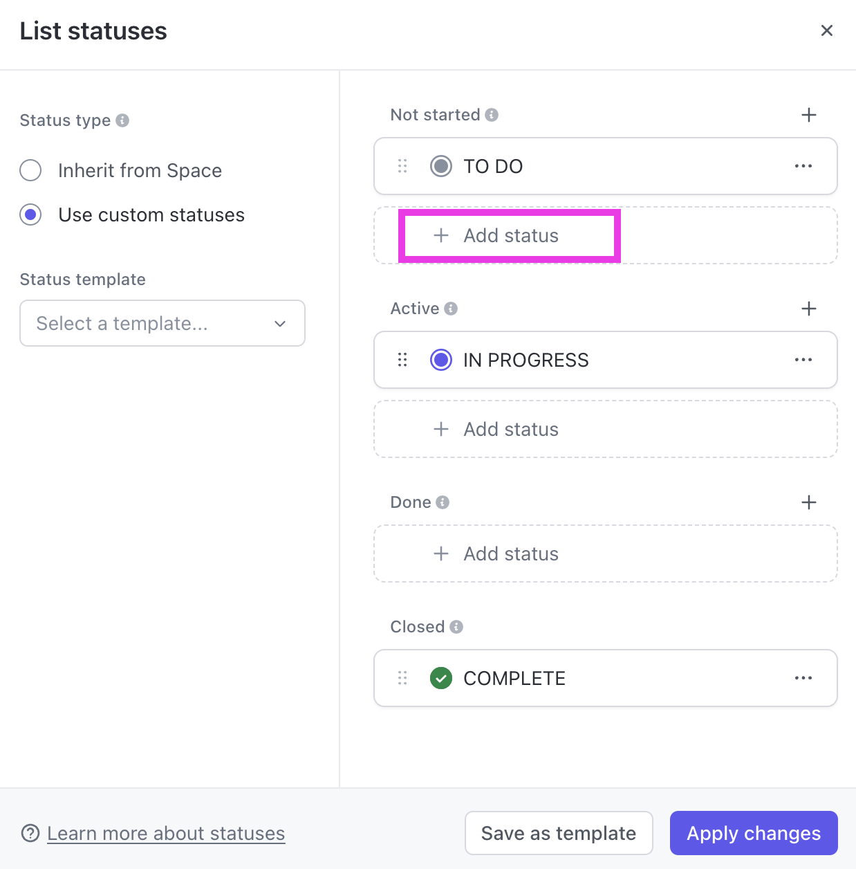 Not Started Statuses – ClickUp Help
