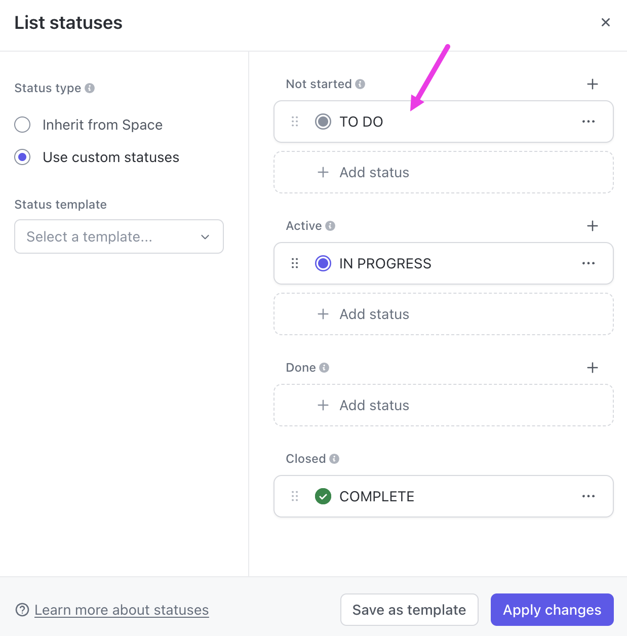 Not Started Statuses – ClickUp Help