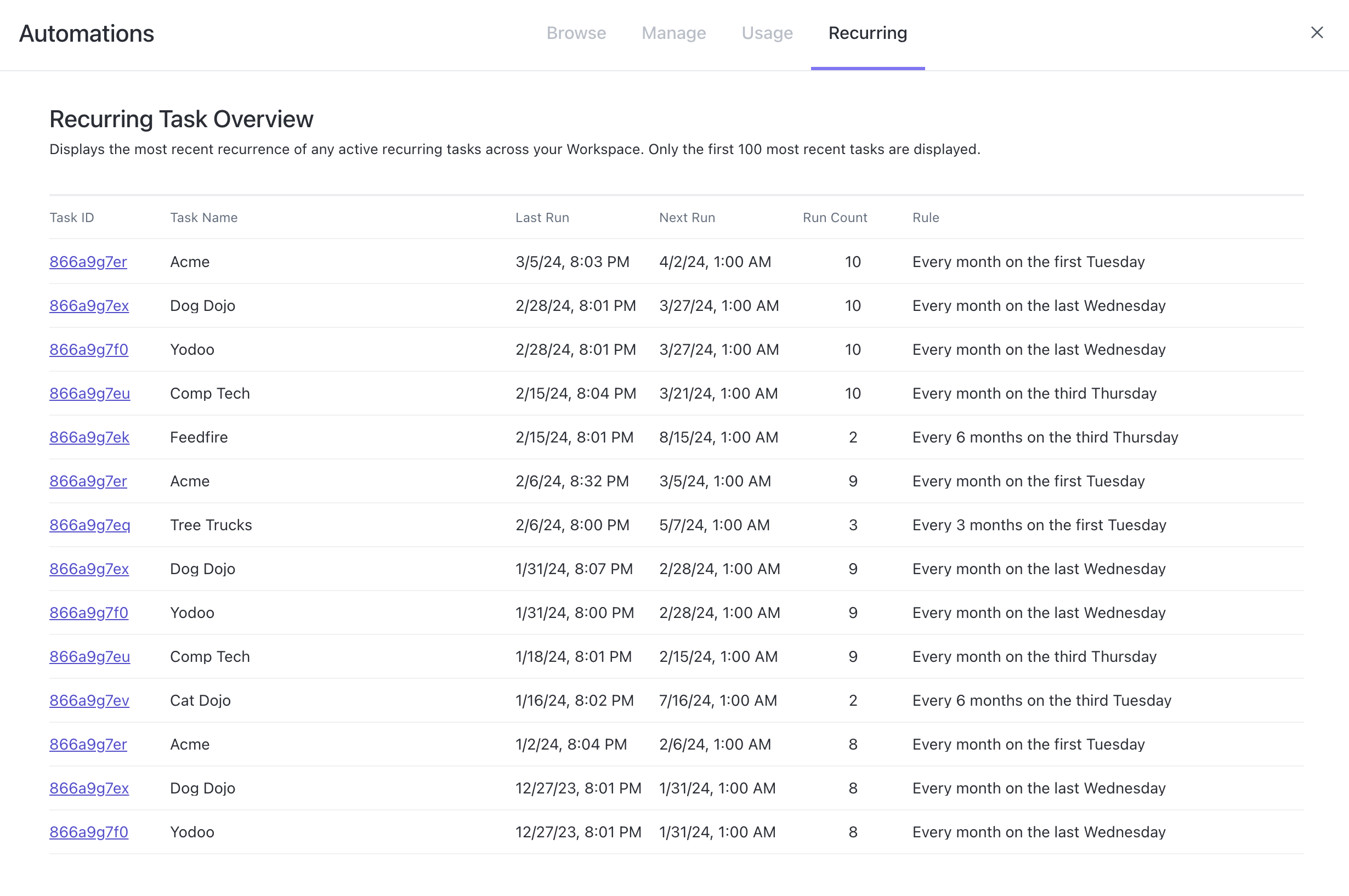 Use Recurring Task Overview – ClickUp Help