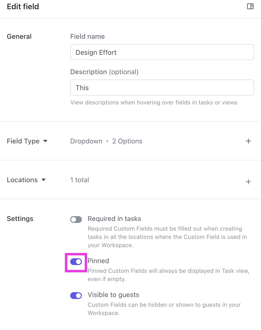 Pin Custom Fields – ClickUp Help