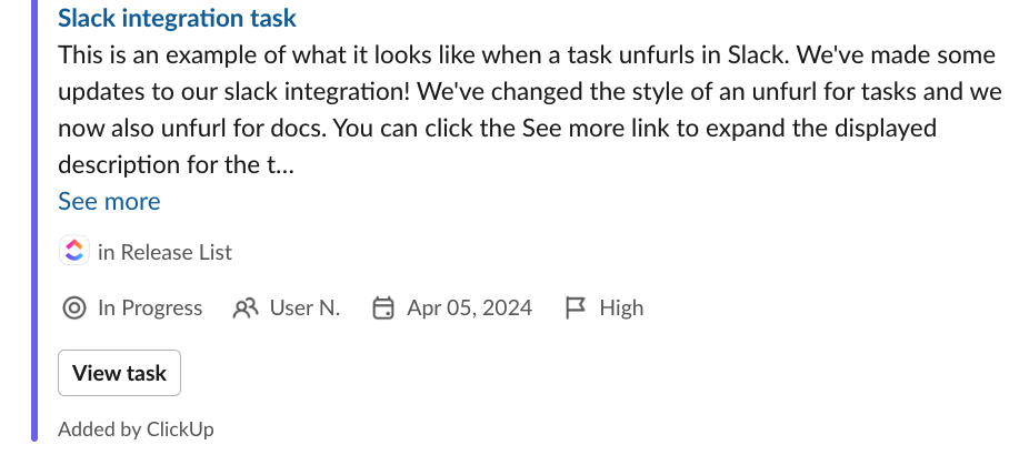 Preview tasks, Docs, and comments in Slack – ClickUp Help