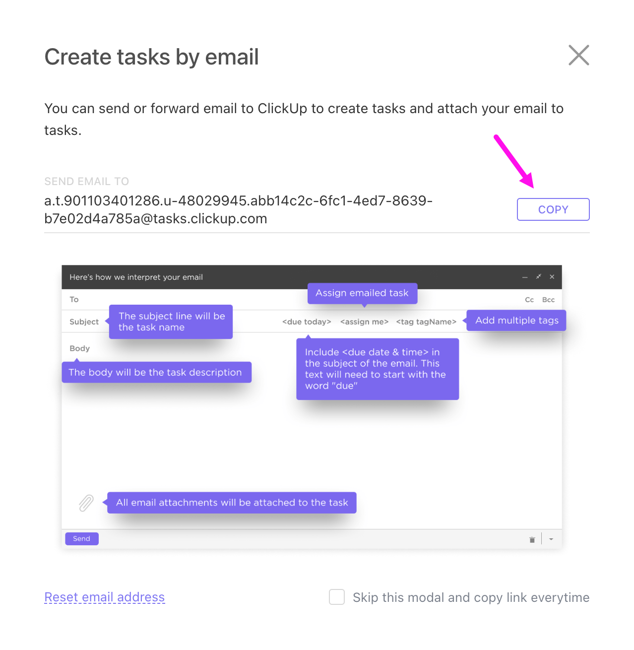 Create tasks and comments via email – ClickUp Help