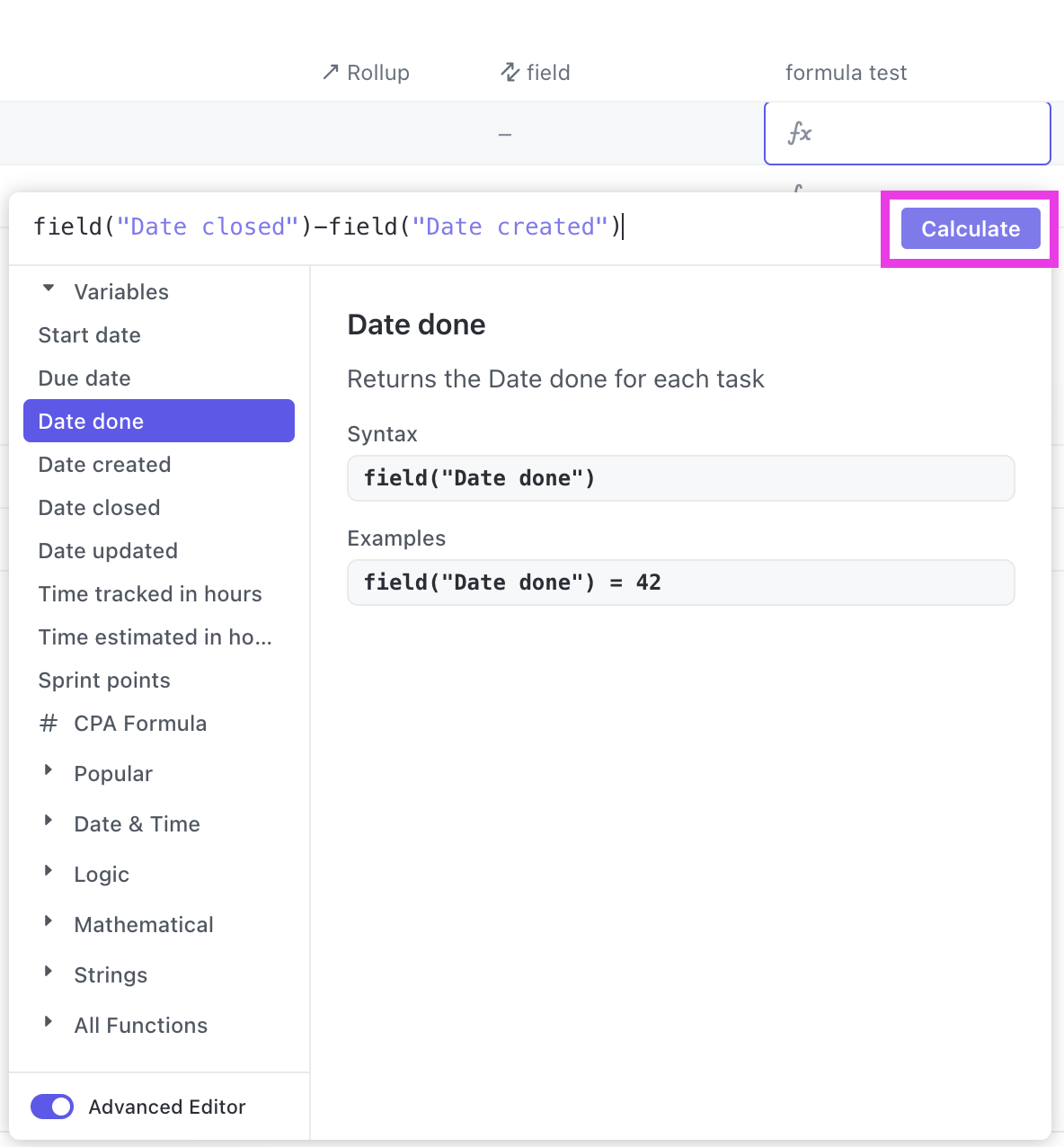 Use advanced Formulas – ClickUp Help
