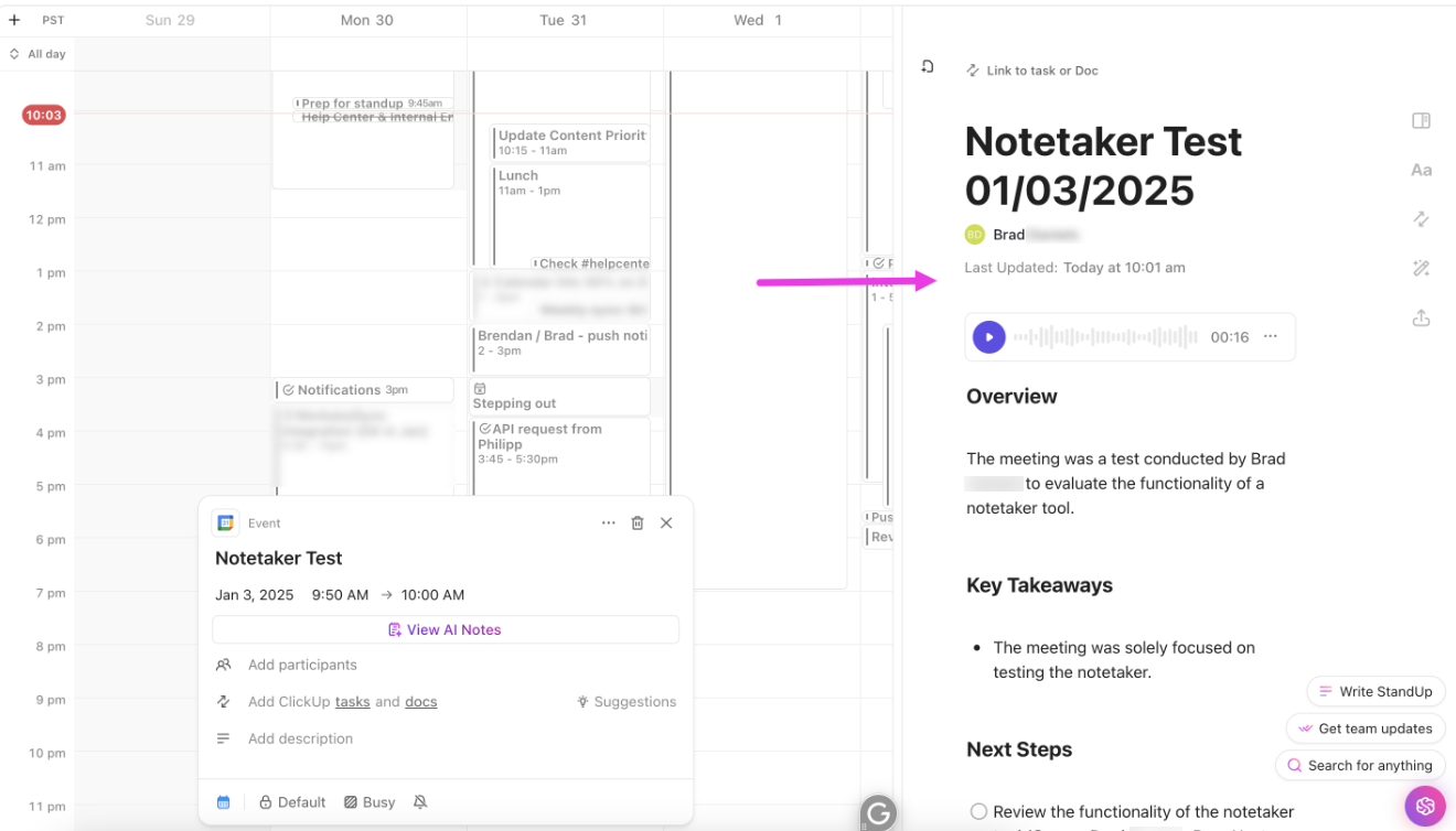 Use AI Notetaker to take meeting notes – ClickUp Help