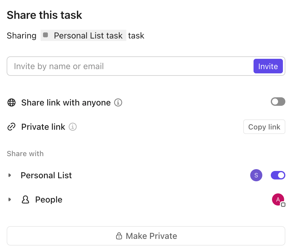 Share your Personal List – ClickUp Help