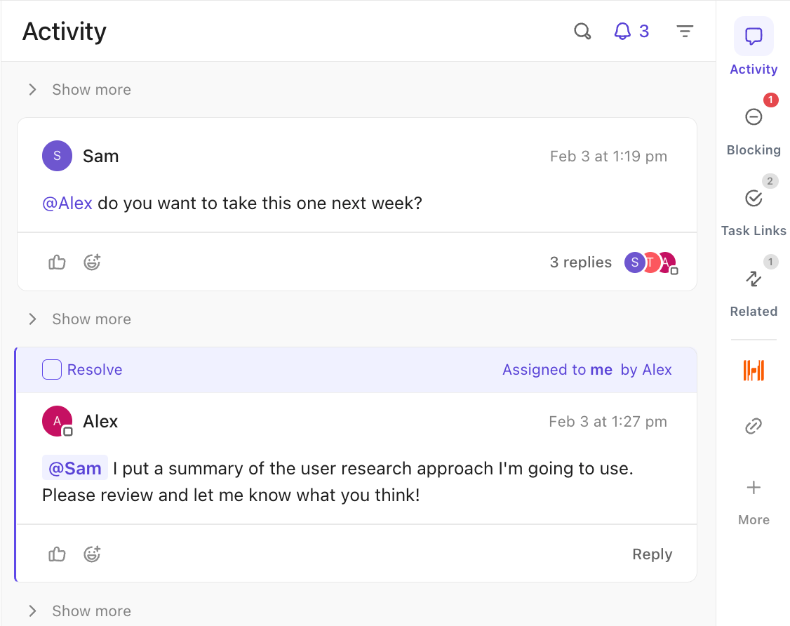 Task activity and comments – ClickUp Help