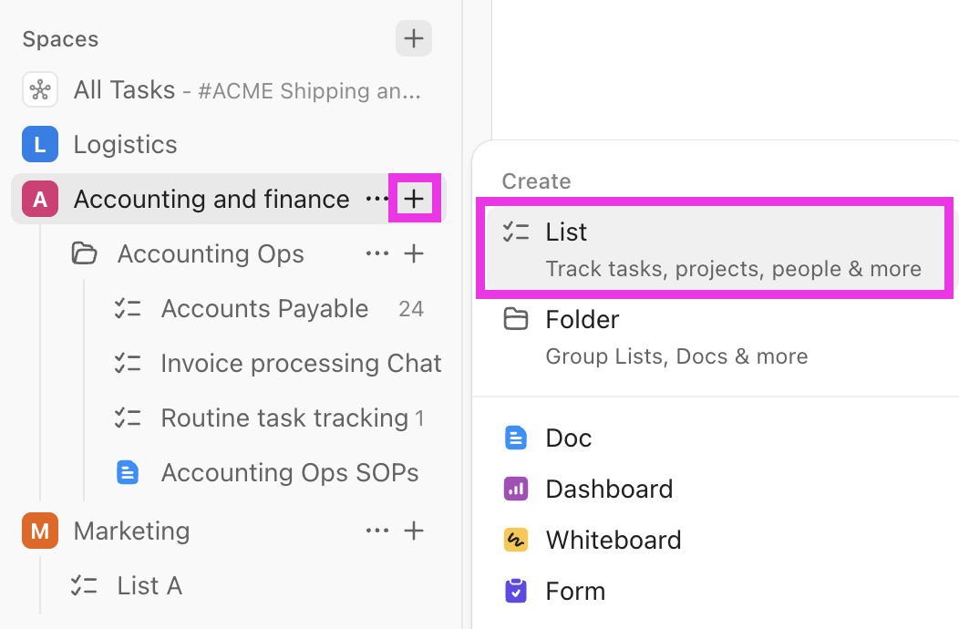 Create a List – ClickUp Help