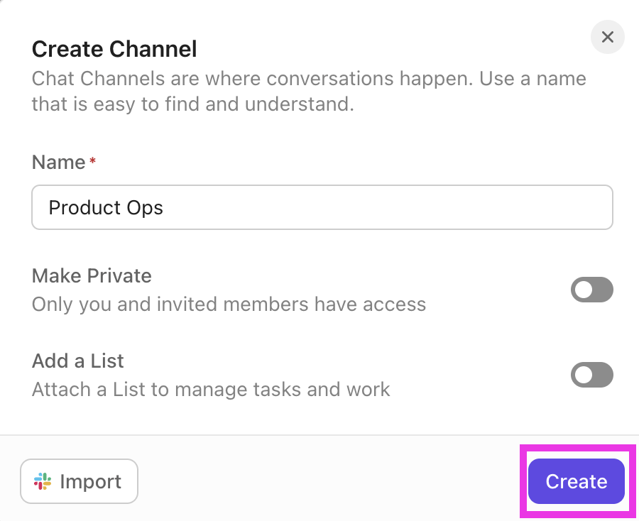 Create a Channel – ClickUp Help