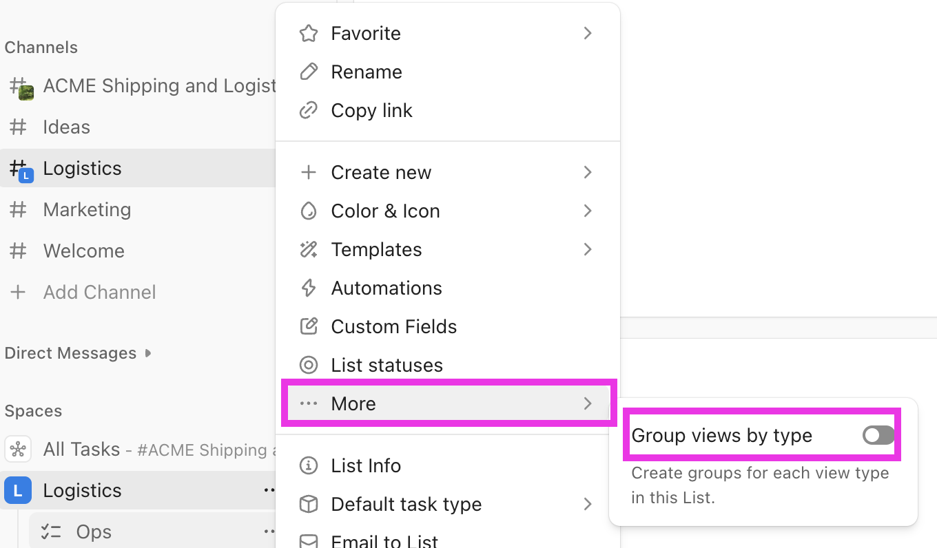 Group and reorder views – ClickUp Help