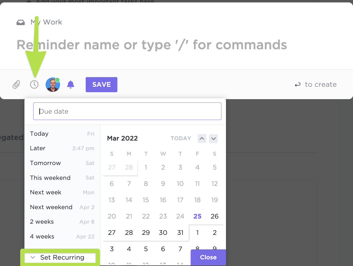 Recurring Reminders ClickUp Help