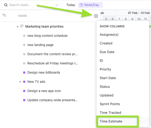 View Time Estimates ClickUp Help