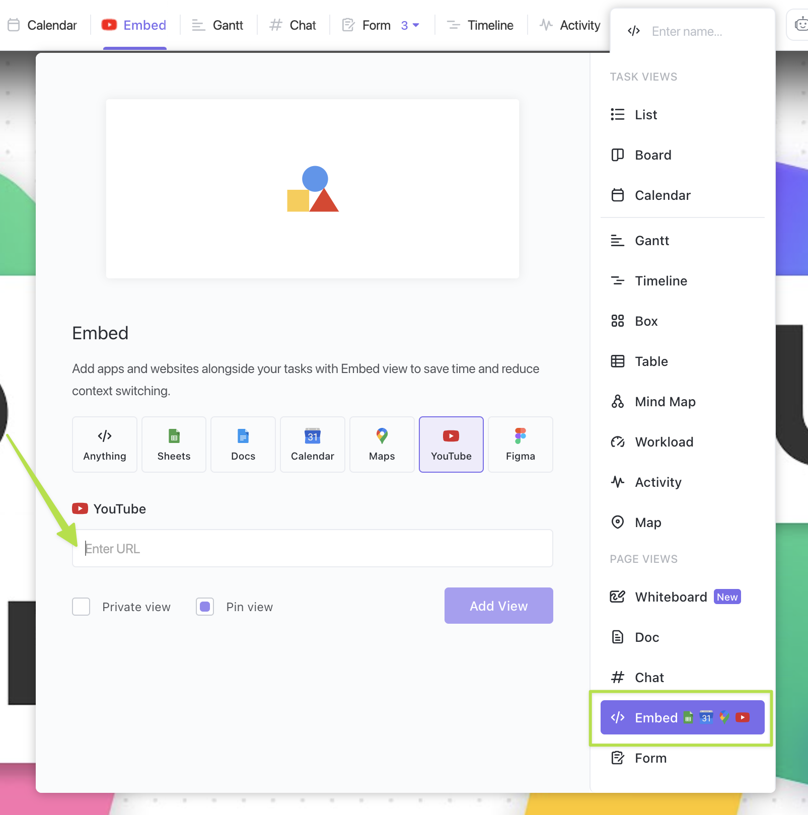 Add an Embed view – ClickUp Help
